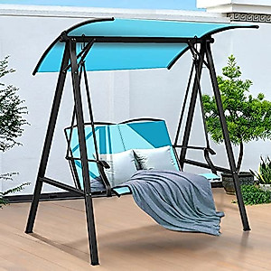 WYKDD Outdoor 2-Seat Swing Loveseat Canopy Patio Porch Steel Hanging Swing ( Color : D )