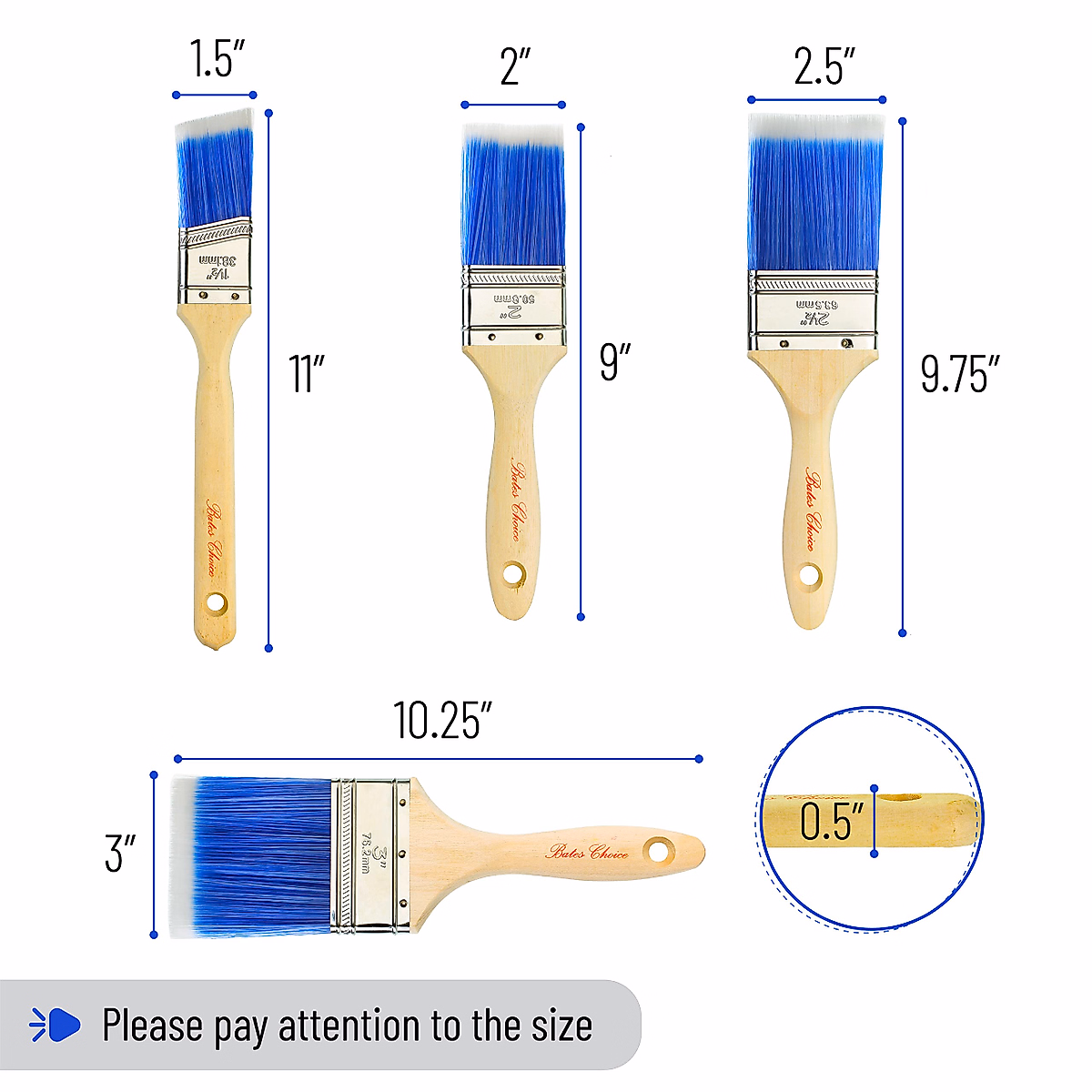 Bates Paint Brushes - 4 Pack, Treated Wood Handle, Paint Brush, Paint Brushes Set, Professional Brush Set, Trim Paint Brush, Paintbrush, Small Paint Brush, Stain Brush