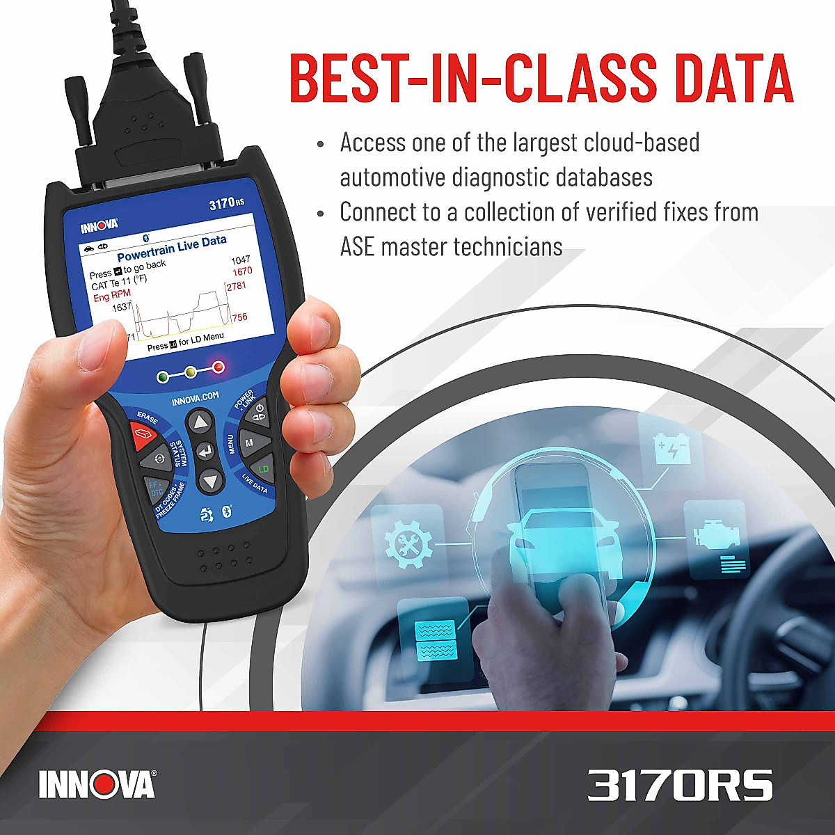 INNOVA 3170RS OBD1 & OBD2 Scanner, ABS Bleeder Scan Tool, OBD2 Diagnostic, Caliper Service, Brake Pad Life, Read/Erase ABS/SRS Codes, Reset Oil Light, Live Data, Free Updates