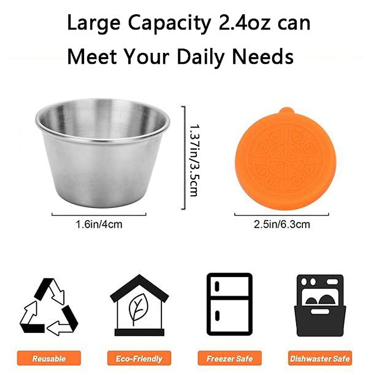 ZQXUNMQ 6pack Salad Dressing Containers To Go,2.4oz Small Condiment Containers With Lids, Stainless Steel Condiment Cup Dipping Sauce Cups Container For Lunch Bento Box Leakproof Silicone Lids