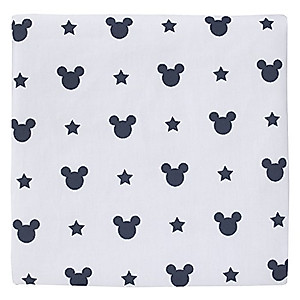 Disney Mickey Mouse 4 Piece Hello World Denim/Star/Icon Nursery Crib Bedding Set, Navy, Grey, White
