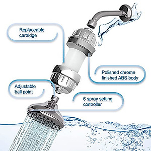 Filtered Shower Head High Pressure Shower Filter Hard Water Softener Filter Remove Chlorine Fluoride Harmful Substances Coconut Shell Activated Carbon Reduces Heavy Metals Other Sediments Vitamin C