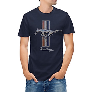 Tee Luv Men's Distressed Ford Mustang Shirt, Navy Heather, L