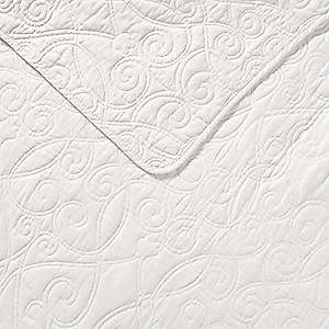 Laura Ashley Felicity Collection Quilt Set-100% Cotton, Reversible, All Season Bedding with Matching Sham(s), Pre-Washed for Added Softness, King, White