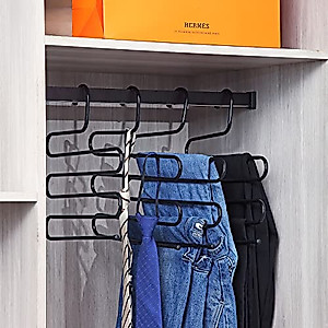 Kyraton Pants Hangers S-Shaped Non-Slip 4-Pack Trouser Hanger PP Hanger, Closet Space Saving, Hangers Closet Storage Organizer for Pants, Jeans, Scarves, Towels Hanging (Black).