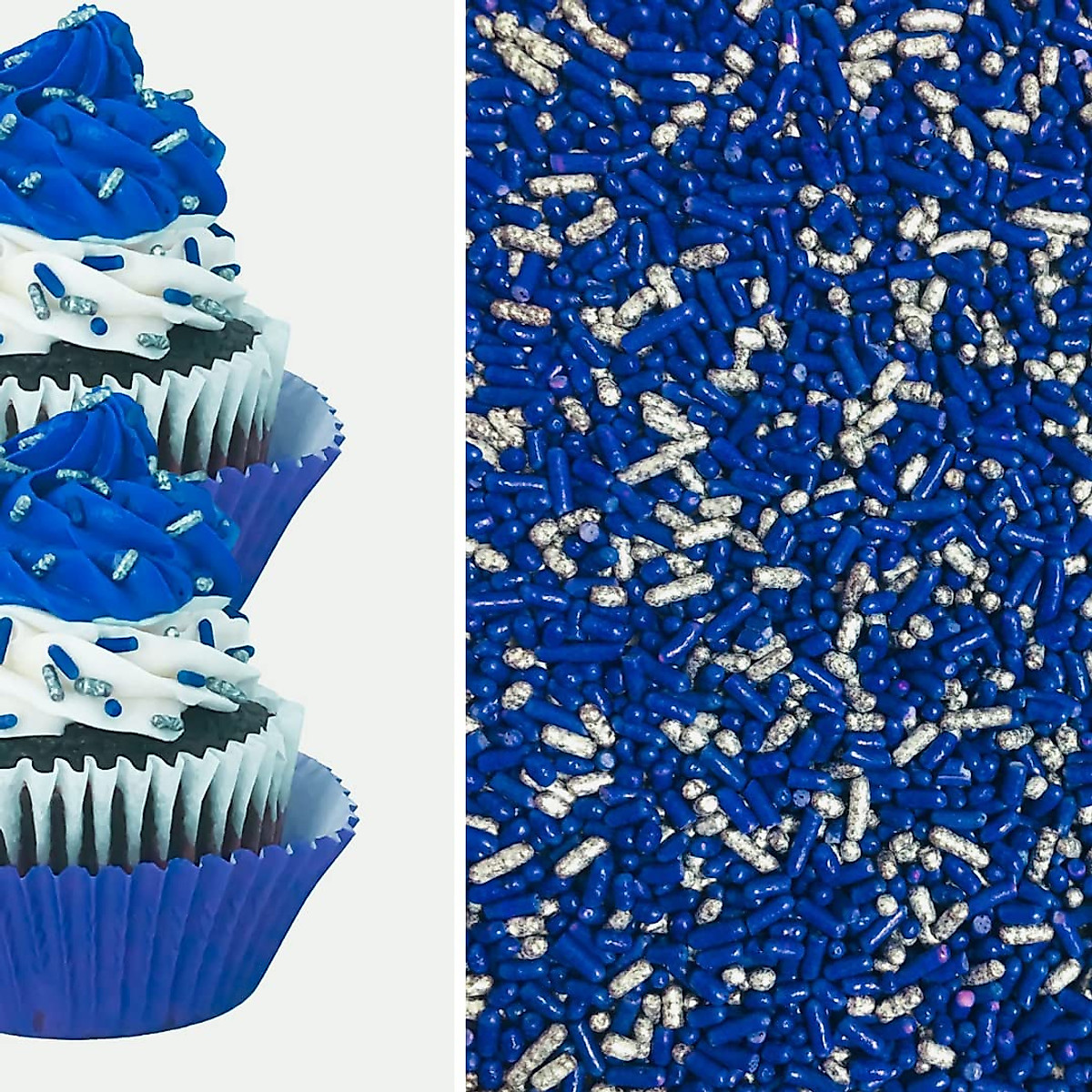 Silver and Blue Cake Pop Cookie Cupcake Cakes Semi-Sweet Edible Confetti Decorations Sprinkles Desert Jimmies Toppers