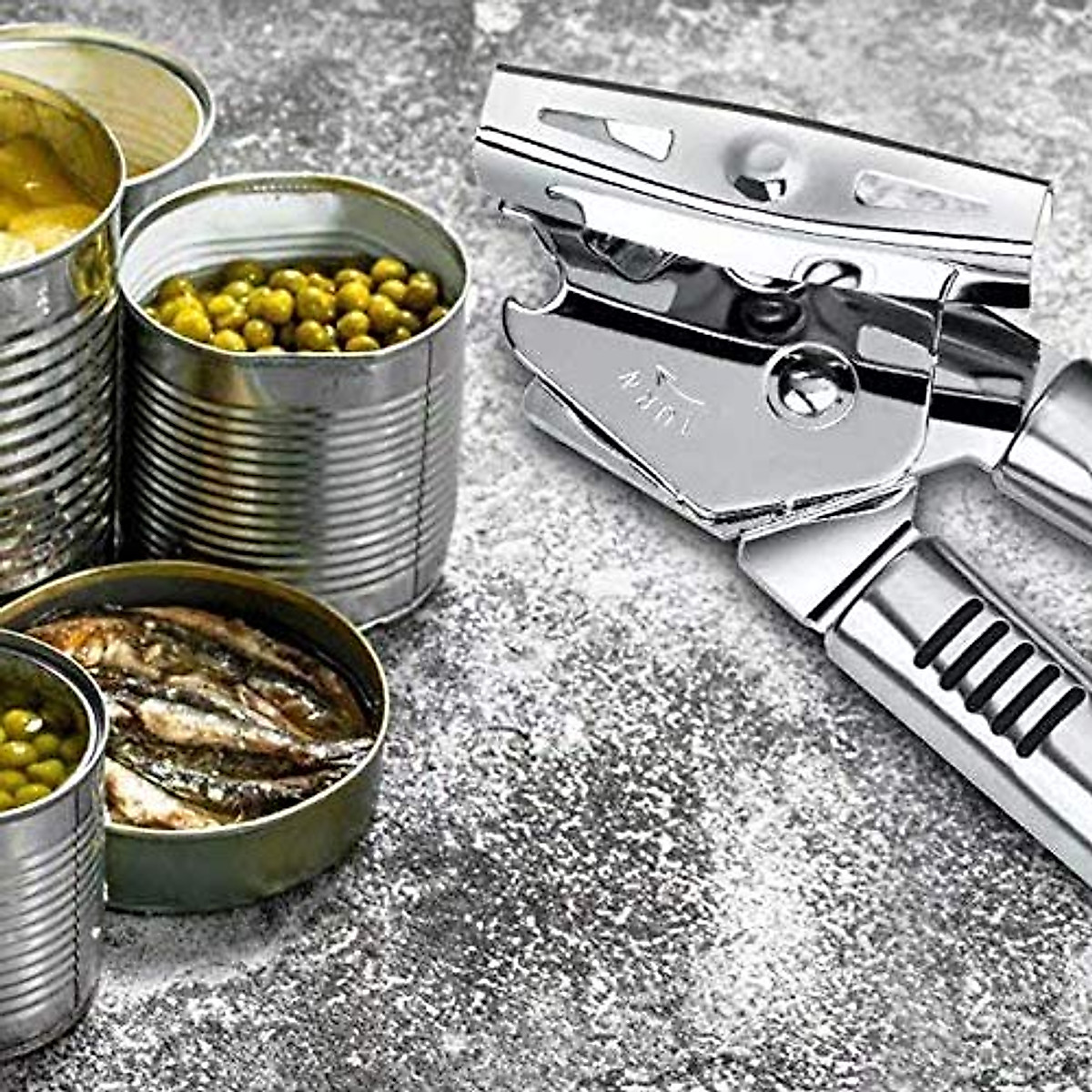 QOMJT Can Opener Manual,Classic Multifunction Can Opener,Food-Safe Stainless Steel, Smooth Edge for Elderly with Arthritis- (3-IN-1-Silver)