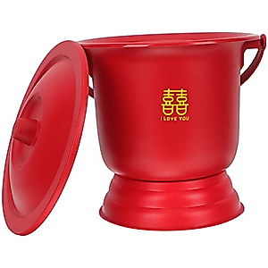 OUNONA Portable Toilet Urinal Spittoon with Handle Chinese Style Bedpan Urinal Chamber Pot Urine Bucket Bottle with Lid for Pregnant Women Elderly