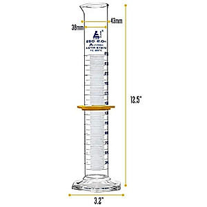 EISCO Graduated Cylinder, 250mL - ASTM, Class A Tolerance ±1.00mL - Protective Collar, Hexagonal Base - Blue Graduations - Borosilicate 3.3 Glass