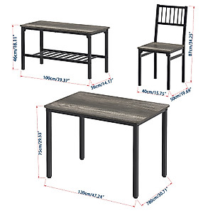 Teraves Dining Table Set for 4/Computer Desk,Kitchen Table with 2 Chairs and a Bench,Table and Chairs Dining Set 4 Picce Set for Dining Room (Black Oak+Black Frame,120CM)