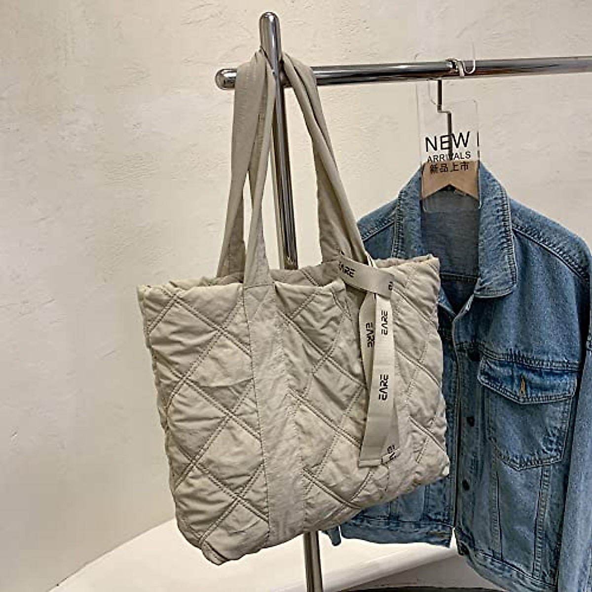 LuckSeed Utility Tote Bag Nylon Cotton Casual Handbags Fashion Shoulder Bags for Women with Zipper, Beige