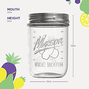 SEWANTA Wide Mouth Mason Jars 16 oz With mason jar lids and Bands, mason jars 16 oz - For Canning, Fermenting, Pickling - Jar Décor - Microwave/Freeze/Dishwasher Safe. (4)