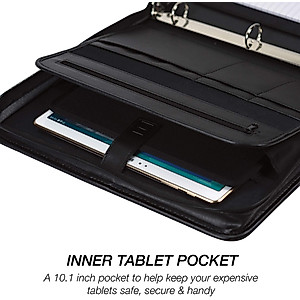 Samsill Professional 1-Inch Zipper Binder Padfolio with iPad Pocket, Interview Document Organizer, Includes Refillable 8.5 x 11 Inch Writing Pad and Pen Loop, Black