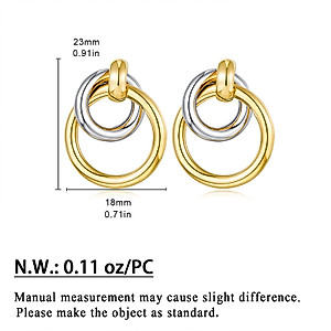 WOWORAMA Gold Double Circle Drop Earrings for Women Two-Tone Gold Silver Dangle Hoop Earrings Geometric Round Circle Hoop Earrings Trendy Lightweight Statement Earrings