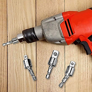 3 Pcs Power Drill Sockets Adapter Sets,360°Rotatable Hex Shank Impact Driver Socket Adapter 1/4" 3/8" 1/2" Impact Driver Adapter and 1Pcs Right Angle Drill 105 Degree Right Angle Screwdriver set Drill