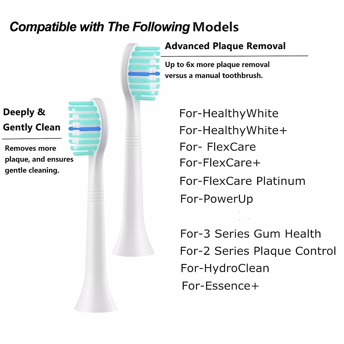 WEQNNM Replacement Toothbrush Heads Compatible with Philips Sonicare:10 Pack Professional Electric Brush Heads for 4100 6100 &More Snap-on Handles