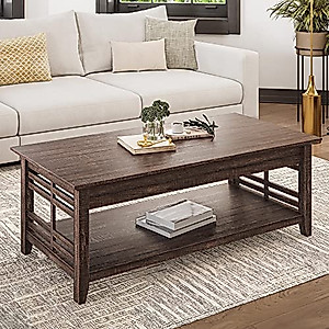 BELLEZE Modern Wood Coffee Table with Storage Shelf Two Tier Rectangular Stylish Decor for Living Room Conversation Leisure Occasions - 48 Inch - Norrell (Espresso)