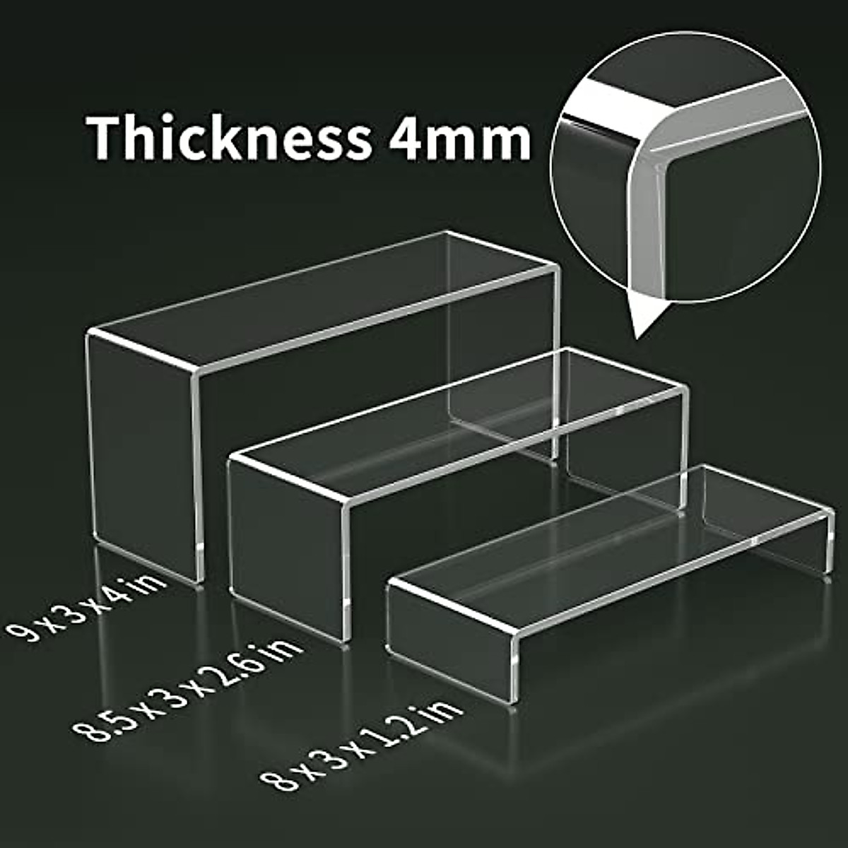 HIIMIEI Acrylic Display Riser, 6 Pcs 9" Large Acrylic Risers, Clear Rectangular Display Shelf for Cupcake Stand, Collectibles Display and Retail Showcase, Tiered Display Stand for gemstone, curio, Anime figurines