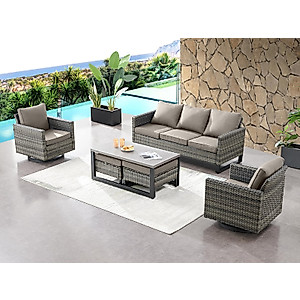 HUMMUH 6 Piece Patio Furniture Set Outdoor Sectional Sofa,High Back Patio Swivel Rocker Chairs with Ottomans Coffee Table for Porch,Garden,Backyard
