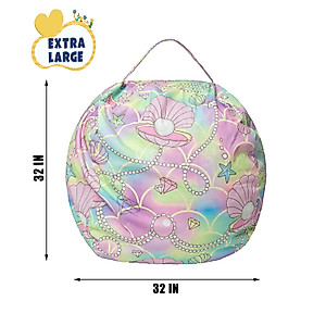 LOLOMLO Stuffed Animal Storage Bean Bag Chair Cover, Hold Kids Plush Toys Blankets Towels Beanbag (Cover Only), Canvas Floor Circle Stuff Sit Seat Sofa with YKK Zipper, Large 32", Pink Shell