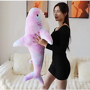 AFYBL 39.4 inch Shark Giant Stuffed Animal Toy, Wildlife, Soft Polyester Fabric, Beautiful Shark Markings, Handcrafted Kids Huggable Pillow for Pretend Play, Travel, Nap Time (Purple)