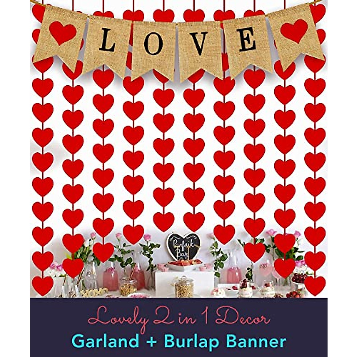Norcalway Valentines Decorations for Home - 102 Pcs Perfect Valentines Day Decor Premium Felt Valentine Garland and Love Banner - Romantic Decorations Special Night for Home and Hotel