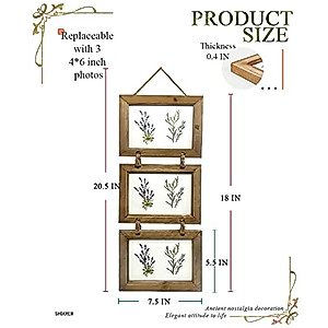 SHOXREM Rope picture frames collage wall decor，Hanging 4x6 Wood photo frame collage with 3 Opening，Rustic Farmhouse art 4”x 6”