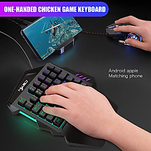 HXSJ V100 one-Handed Colorful Backlit Keyboard one Hand Mechanical Gaming Keyboard Mini Portable Wired Game Keyboard