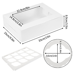 Moretoes 30pcs Cupcake Boxes Bulk White Cupcake Containers with Windows 30 Pcs 12 Count Cardboard Inserts to Fit Muffins Cupcake Carrier for Cookies