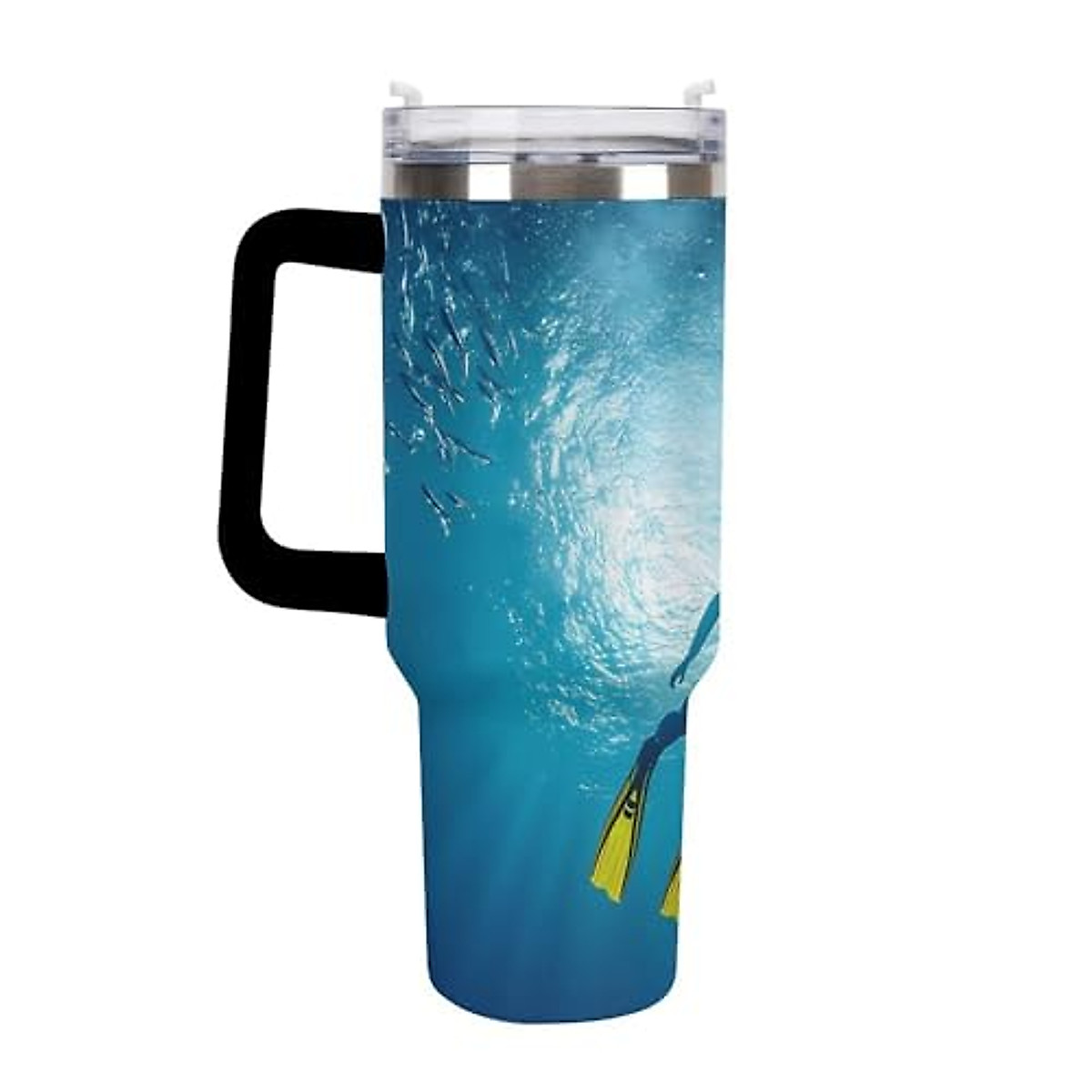 Hawaii Diver And Fish Tumbler with Handle Travel Mug Water Bottle Tea Coffee Cup Black-style