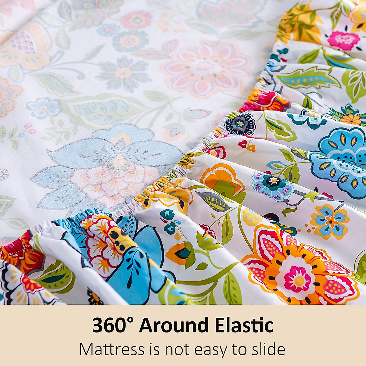 MEISHANG Full Size Sheet Set - Ultra Soft Brushed Microfiber Floral Printed Bed Sheet Set - Deep Pocket Up to 16" - Wrinkle Free - 4 Pieces (Full, Spring Flower)