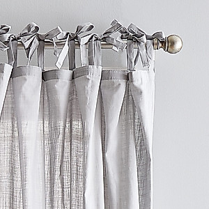 Peri Home Sheer Cotton Tie Tab Window Curtain Panel Pair, 84", Silver
