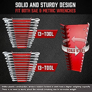 ALOANES 26-Slot Metal Wrench Organizer, Heavy Duty Wrench Organizer Tray for Tool Box, Professional Fit SAE & Metric Wrench Storage, 2 Pack Wrench Holders(Red&Black)