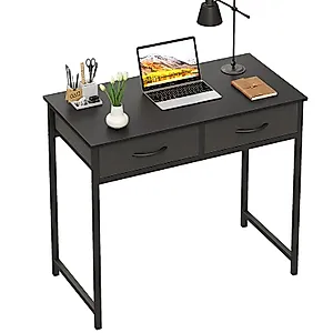 WOHOMO Small Computer Desk with Drawers, 31.5 Inch Black Vanity Desk with Storage, Home Office Computer Desk for Small Spaces, Modern Work Writing Study Table, Black