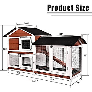 B BAIJIAWEI Rabbit Hutch Indoor Outdoor 62" Bunny Cage - 2-Tier Waterproof Wooden Rabbit Cage - Guinea Pig House with Ramp, Door, Pull Out Tray