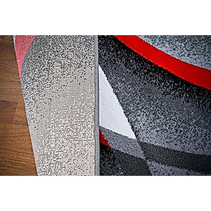 LUXE WEAVERS 2305 Gray Black Red White Swirls 6 feet 5 inch Diameter Modern Abstract Area Rug