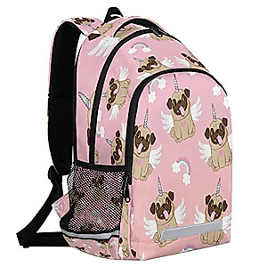 Pardick Unicorn Backpacks for School Travel Shoulder Bag Pug Bookbags for Student Boys Girls with Chest Strap and Reflective Strip