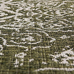 Unique Loom Outdoor Collection Area Rug - Dubai (4' 1' Round, Green/ Ivory)