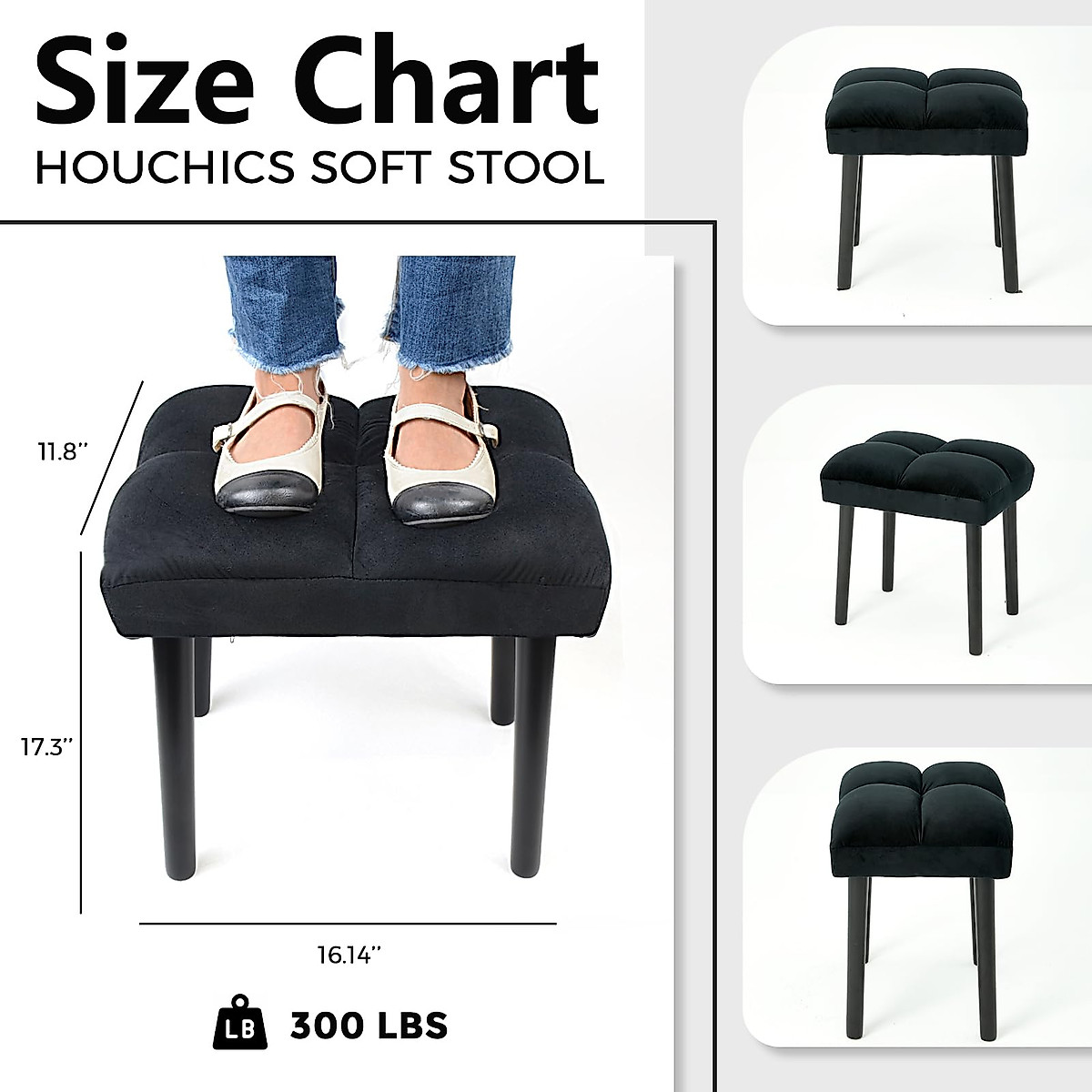 HOUCHICS Gray Vanity Stool Ottoman Stool, Square Makeup Stool with Wooden Legs, Small Ottoman Stool Chair for Vanity, Modern Padded Sofa Seat Foot Rest Stool(Gray)