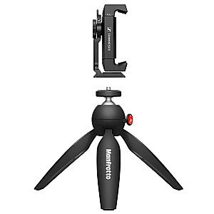 SENNHEISER Professional MKE 400 + Mobile Kit, Directional On-Camera Microphone with Smartphone Clamp & Manfrotto PIXI Mini Tripod, 509257, Auxiliary,Black