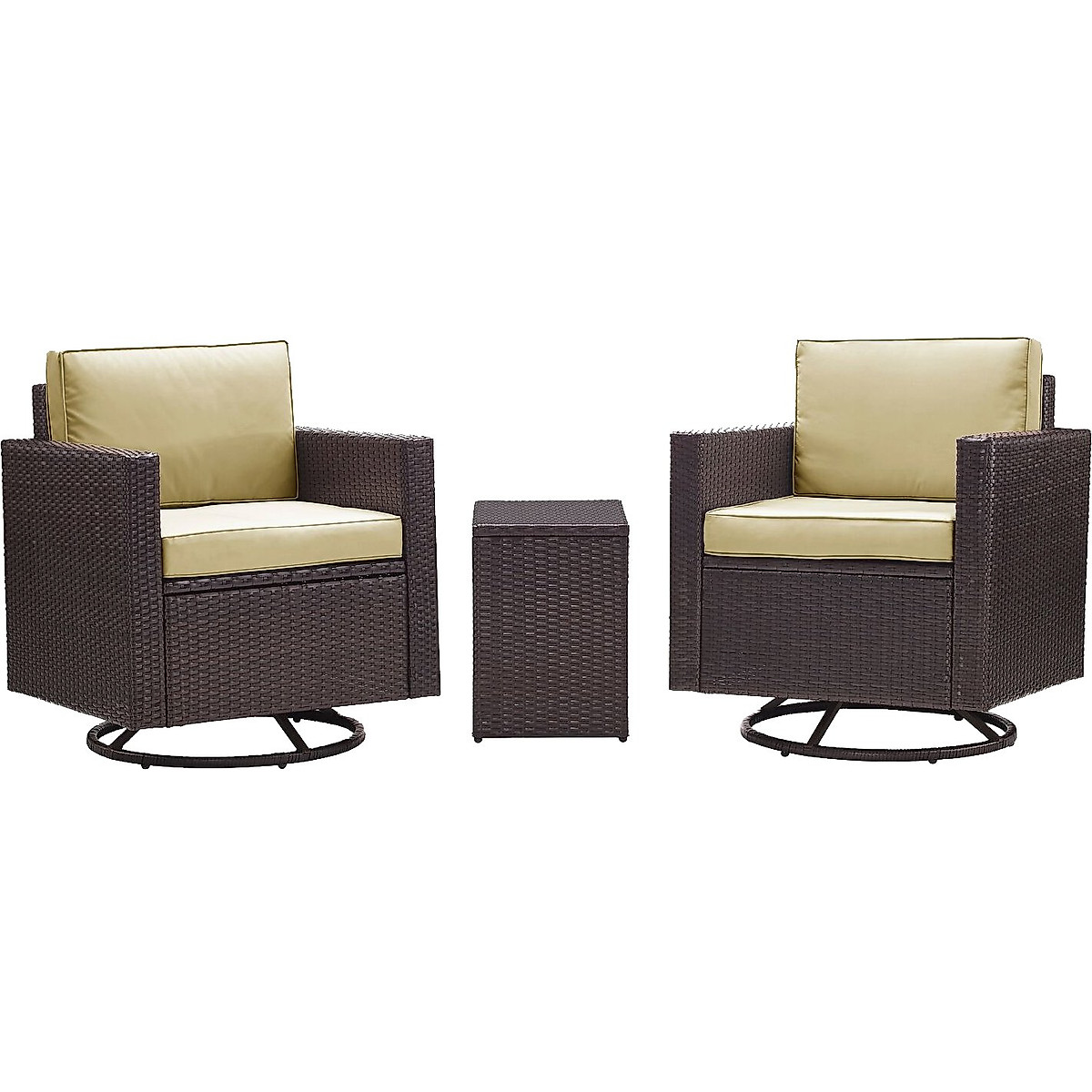 Crosley Furniture KO70058BR-SA Palm Harbor Outdoor Wicker 3-Piece Seating Set (2 Swivel Chairs and Side Table), Brown with Sand Cushions