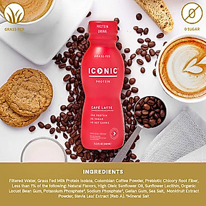 Iconic Protein Drinks, Café Latte (12 Pack) - Sugar Free & Low Carb - 20g Protein + 100mg Caffeine - Lactose Free, Gluten Free - Keto Friendly Protein Coffee