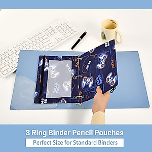 WIFIU Joystick Gamepads Pattern Pencil Pouch for 3 Ring Binder Pockets Clear Window Pencil Bag with Smooth Zipper Game Controller Pencil Case for Organization Office Supplies Cosmetics 2 Pack