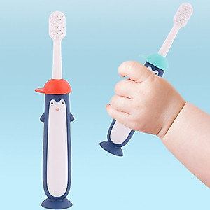 lamphle Baby Toothbrush Penguin Toothbrush Cute Toddler Toothbrush Food Grade Infant Toothbrush Teeth Protect Baby Toothbrush 12 Months and Up Blue
