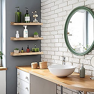 Emfogo Wall Shelves with Ledge 16.9 inch Wood Picture Shelf Rustic Floating Shelves Set of 3 for Storage and Display Rustic Brown