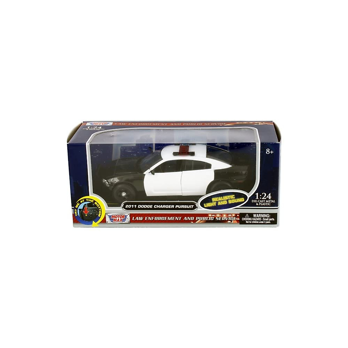 Motor Max 2011 Dodge Charger Pursuit Unmarked w/Lights & Sounds, Black and White 79533-1/24 Scale Diecast Model Toy Car
