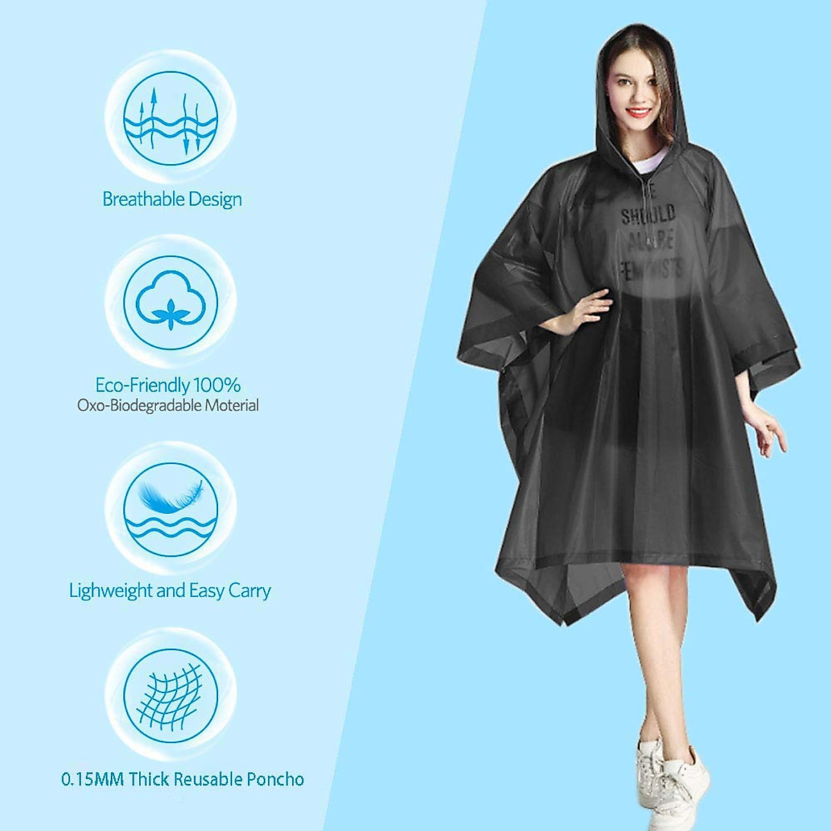 HLKZONE Rain Ponchos for Adults, [Pack of 2] Portable EVA Rain Coat Rain Jacket Reusable Raincoats with Drawstring Hood