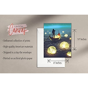 Unframed Pop Prints Anime River Lights - Set of 2 (8x10) Glossy Nature Japanese Painting Wall Art Decor