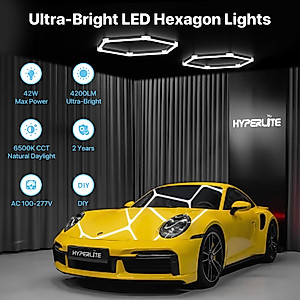 HYPERLITE Gen 2 Hexagon LED Lights: 42W 4200LM 1 Grids DIY Hexagon Led Lights, 6500K Ultra Bright, Easy Install, Durable Design for Garage, Car Detailing, Workshops, Exhibition Hall, Gym