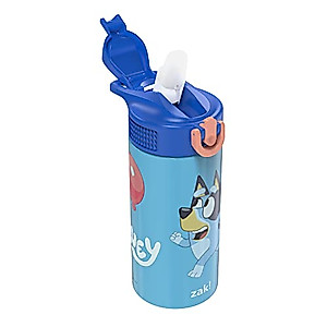 zak! Bluey - Stainless Steel Vacuum Insulated Water Bottle - 14 oz - Durable & Leak Proof - Flip-Up Straw Spout & Built-In Carrying Loop - BPA Free